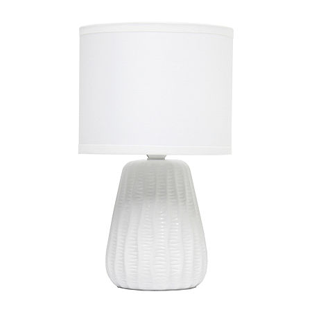 Simple Designs 11.02 Traditional Mini Modern Ceramic Texture Pastel Accent Bedside Table Desk Lamp with Matching Fabric Shade - Off White