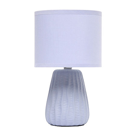 Simple Designs 11.02 Traditional Mini Modern Ceramic Texture Pastel Accent Bedside Table Desk Lamp with Matching Fabric Shade - Periwinkle