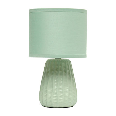 Simple Designs 11.02 Traditional Mini Modern Ceramic Texture Pastel Accent Bedside Table Desk Lamp with Matching Fabric Shade - Sage Green
