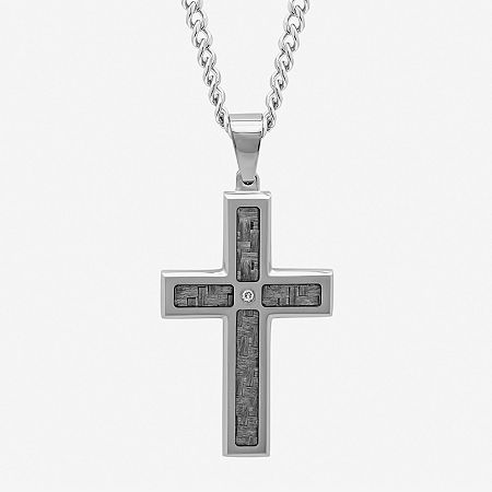 Click here for Mens Diamond-Accent Stainless Steel Cross Pendant... prices