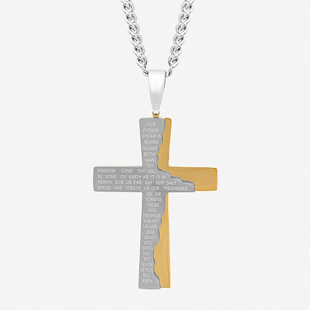 Click here for Mens Two-Tone Stainless Steel Lords Prayer Cross P... prices