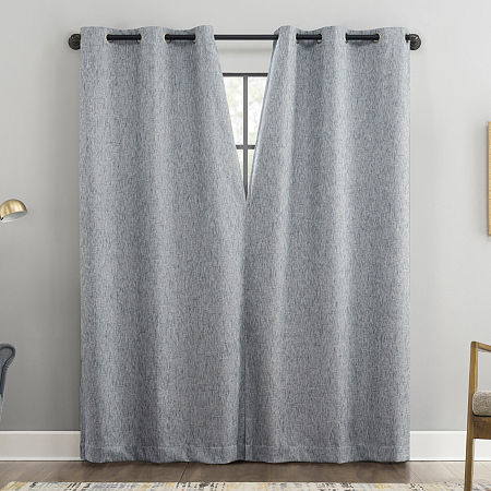 Aldwin Slub Texture Magnetic Closure 100 Blackout Grommet Curtain Panel - Washed blue