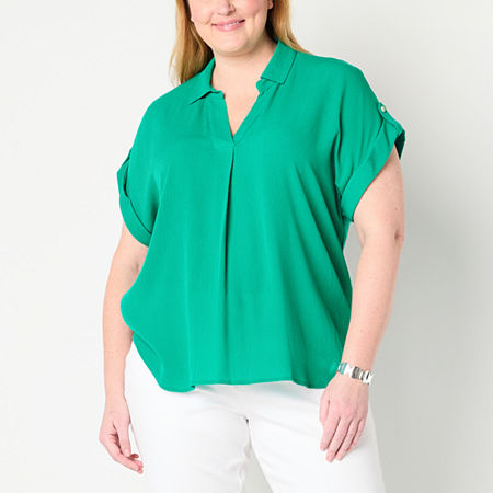 Click here for Liz Claiborne Womens V Neck Short Sleeve Plus Blou... prices