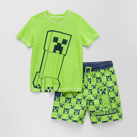 Click here for Little Boys Minecraft 2-pc. Rash Guard Set  4  Gre... prices