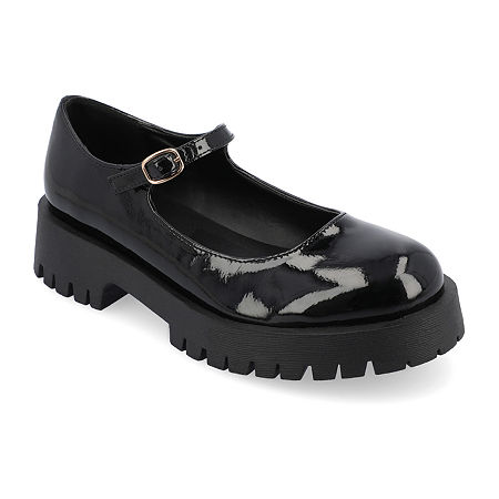 Journee Collection Womens Kamie Lug Sole Mary Jane Flats - Patent  Black