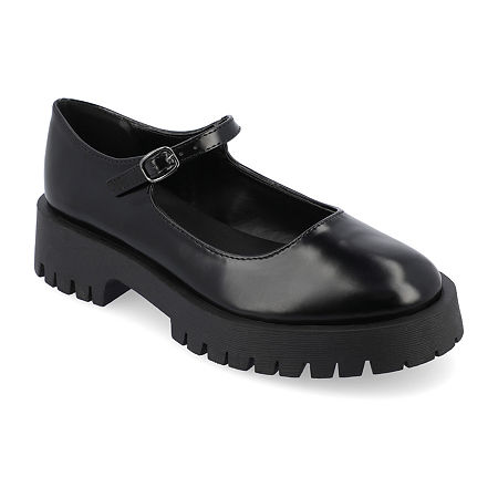 Journee Collection Womens Kamie Lug Sole Mary Jane Flats - Black