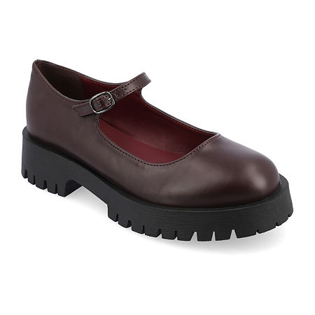 Journee Collection Womens Kamie Lug Sole Mary Jane Flats - Wine