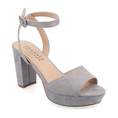 Journee Collection Womens Nairri Platform Block Heel Dress Sandals - Gray