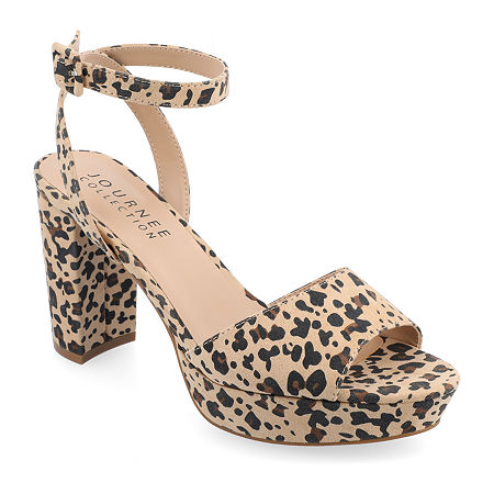 Journee Collection Womens Nairri Platform Block Heel Dress Sandals - Leopard