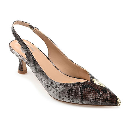 Journee Collection Mikoa Womens Pointed Closed Toe Kitten Heel Pumps  6 Medium  Brown