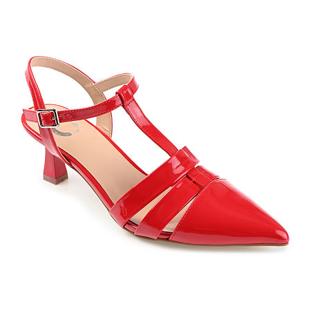 Journee Collection Womens Jazlynn T Strap Kitten Heel Dress Pumps - Red Patent