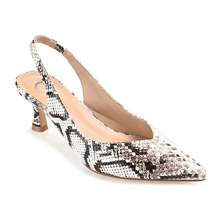 Journee Collection Womens Mikoa Slingback Pointed Toe Kitten Heels - Ivory Snake