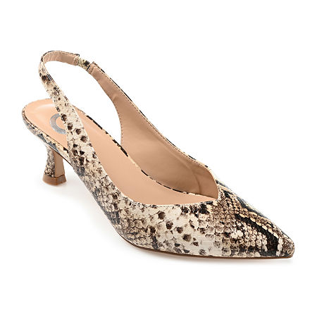 Journee Collection Womens Mikoa Slingback Pointed Toe Kitten Heels - Tan Snake