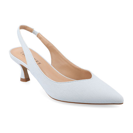 Journee Collection Womens Mikoa Slingback Pointed Toe Kitten Heels - Denim