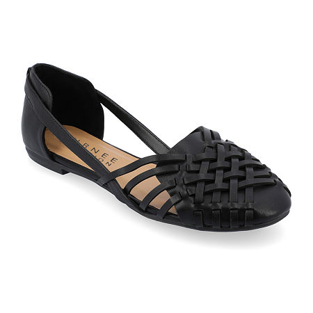 Journee Collection Womens Ekko Woven Round Toe Flats - Black