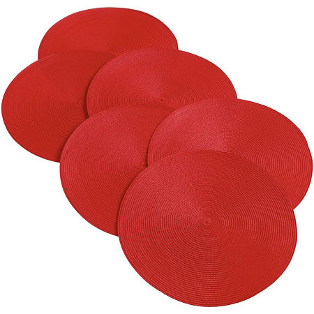 Design Imports Round Polypropylene Woven Placemat  Set of 6 - Red