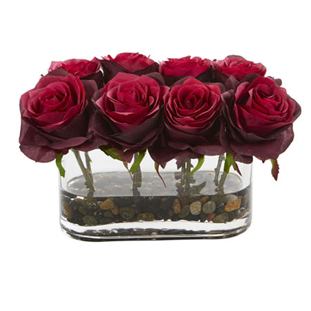 Click here for 5.5 Blooming Roses in Glass Vase Artificial Arrang... prices