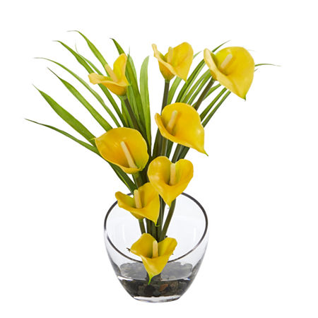 Nearly Natural 15.5 Calla Lily and Grass Artificial Arrangement in Vase - Yellow