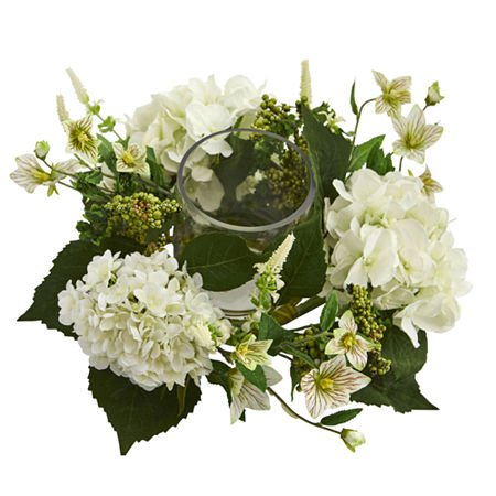 Nearly Natural Hydrangea Artificial Candelabrum Arrangement - White
