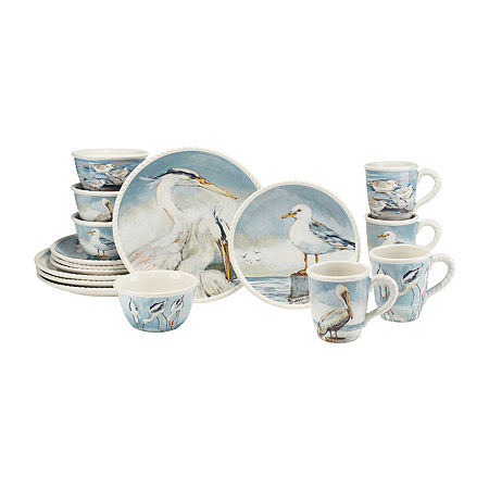 Certified International Shorebirds Dinnerware Set  16 Piece - Blue