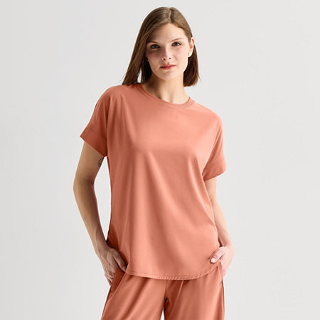 Click here for Stylus Woven Dolman Tee\N Womens Crew Neck Short S... prices