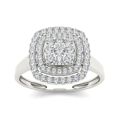 1/2 CT.T.W. Natural Diamond Halo 10K White Gold Engagement Ring, Color ...