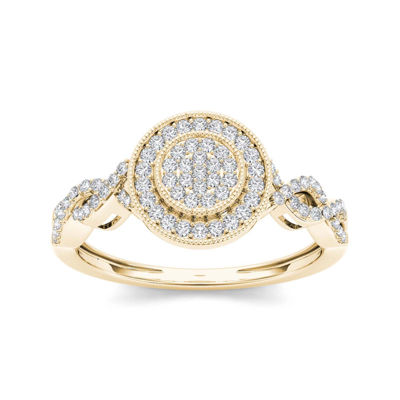 1/5 CT.T.W. Natural Diamond 10K Yellow Gold Cluster Engagement Ring ...