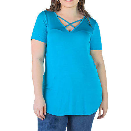 Click here for 24seven Comfort Apparel Plus Womens V Neck Short S... prices