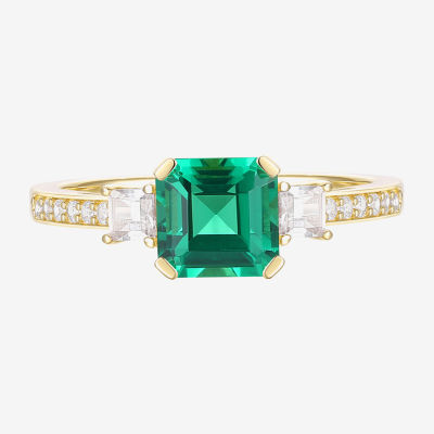 Womens Lab Created Green Emerald 14K Gold Over Silver Sterling Silver ...