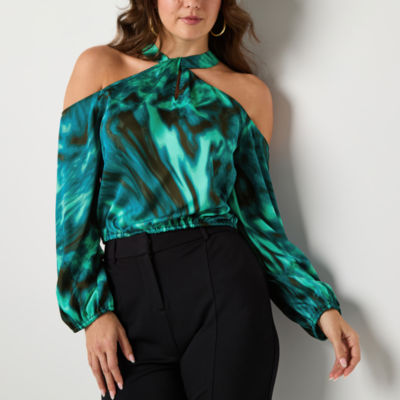 Bold Elements Womens Keyhole Neck Long Sleeve Satin Blouse, Color ...