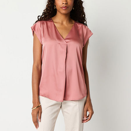 Click here for Liz Claiborne Womens V Neck Short Sleeve Satin Blo... prices