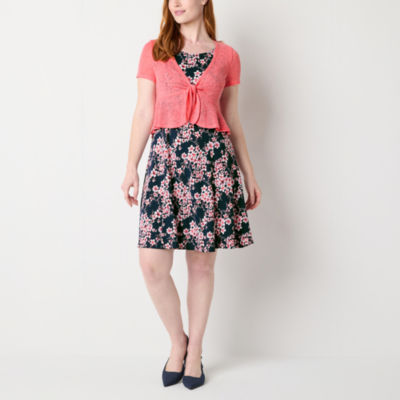Perceptions Womens Petite Floral Jacket Dress, Color: Coral Navy - JCPenney