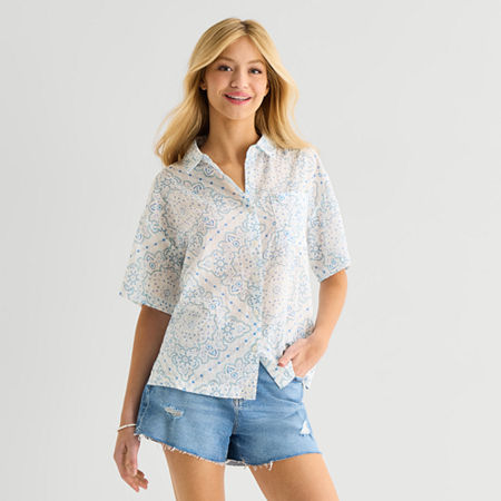 Click here for Arizona Womens Juniors Regular Fit Button-Down Shi... prices