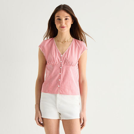 Click here for Arizona Womens Juniors V Neck Short Sleeve Blouse... prices