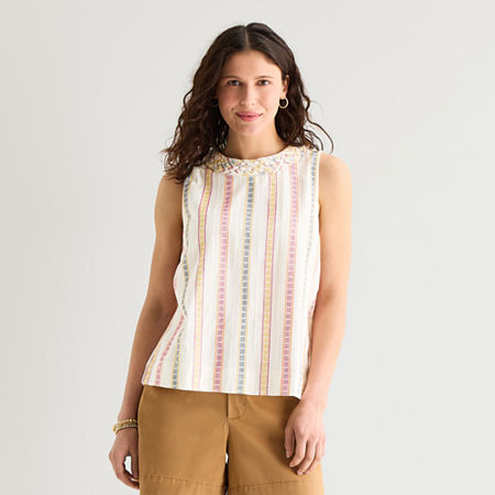 Click here for St. Johns Bay Womens Sleeveless Blouse  Large  Whi... prices