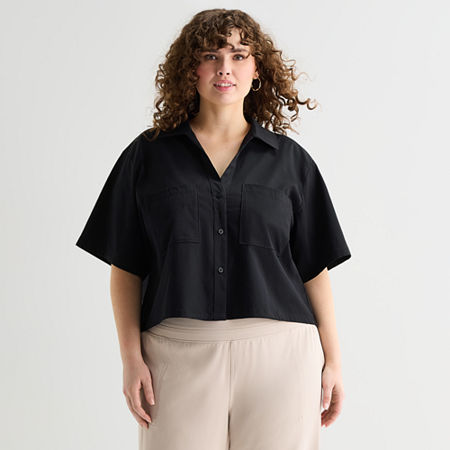 Click here for Stylus Womens Plus V Neck Short Sleeve Camp Shirt... prices