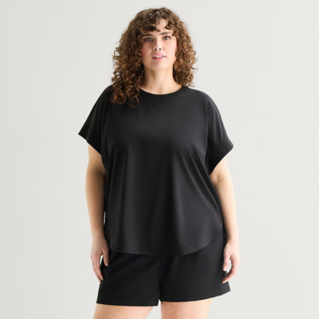 Click here for Stylus Woven Dolman Tee Womens Plus Crew Neck Shor... prices