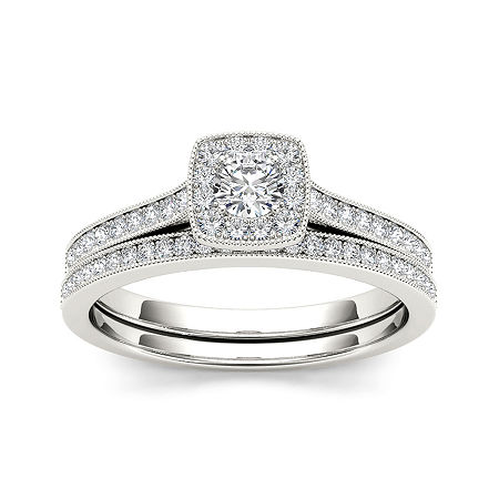 Click here for 1/2 CT.T.W. Natural Diamond 10K White Gold Halo Br... prices