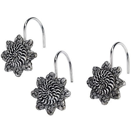 Avanti Braided Medallion Colorblocked 12-Pc. Shower Curtain Hooks - Pewter