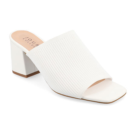 Journee Collection Womens Lorenna Block Heel Slide Sandals - White