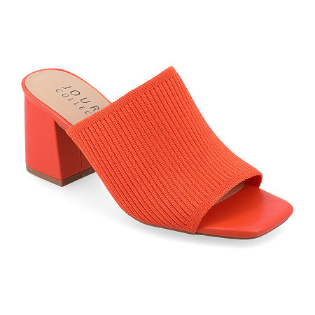 Journee Collection Womens Lorenna Block Heel Slide Sandals - Orange