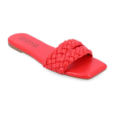Journee Collection Womens Sawyerr Wide Width Braided Square Toe Sandals - Red