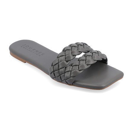 Journee Collection Womens Sawyerr Wide Width Braided Square Toe Sandals - Gray