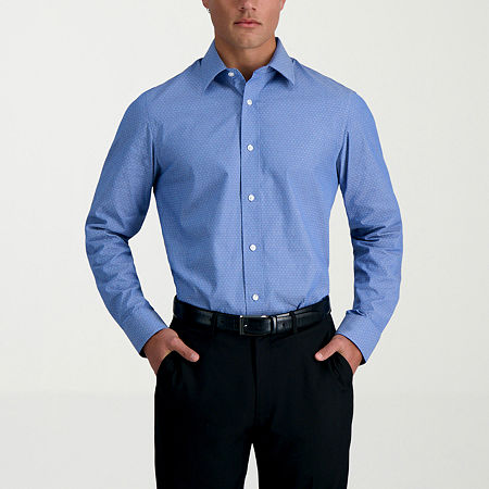 Haggar Mens Premium Comfort Slim Fit Dress Shirt - Mini Blue Dobby