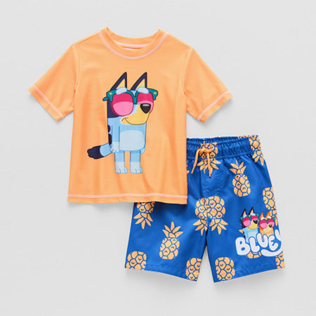 Click here for Little Boys Bluey 2-pc. Rash Guard Set  4  Orange prices