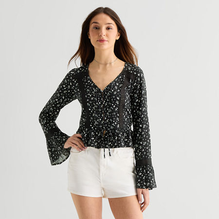 Click here for Arizona Womens Juniors Round Neck Long Sleeve Blou... prices