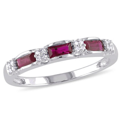 Womens Diamond Accent Lead Glass-Filled Red Ruby 10K White Gold ...