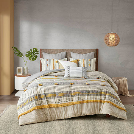 Ink+Ivy Cody 3-Piece Cotton Comforter Set  Full/Queen - Gray  Yellow