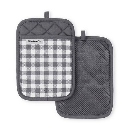 KitchenAid Gingham Pot Holder 2-Pack Set  7 x 10 - Charcoal Gray