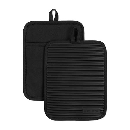 KitchenAid Ribbed Soft Silicone 2-Pc. Pot Holder Set - Onyx Black